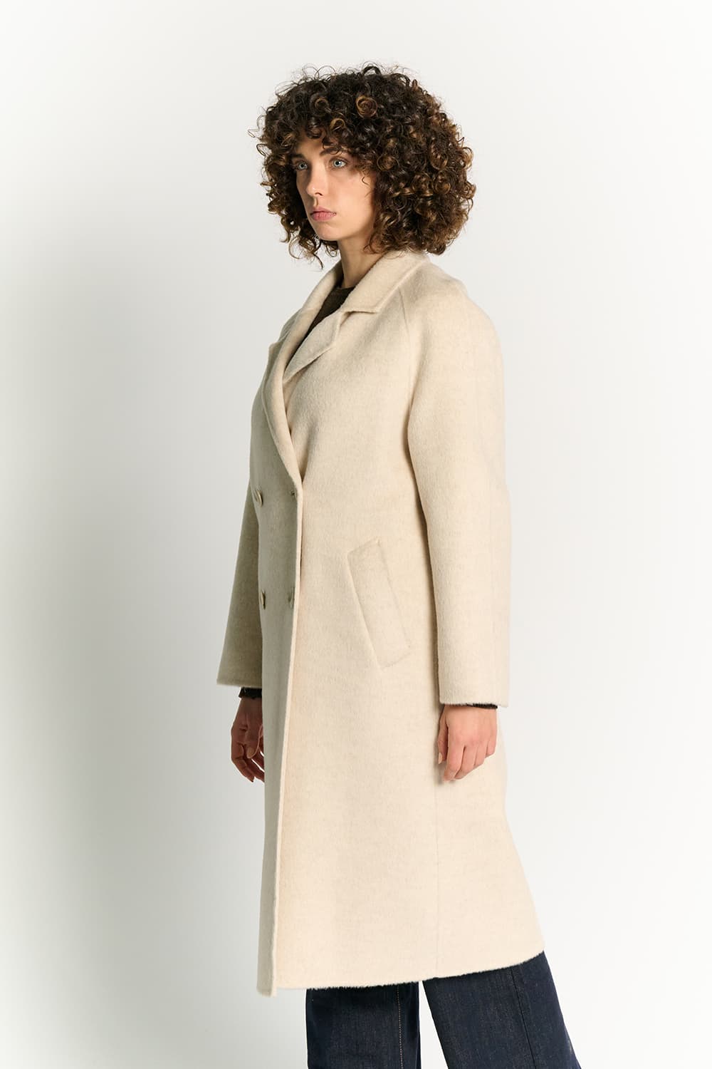 Beige Double-Breasted Alpaca Coat | Barone Firenze